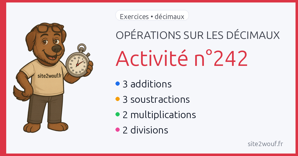 Opérations : Nombres décimaux du Jour - samedi 30 août 2025 (Aujourd ...